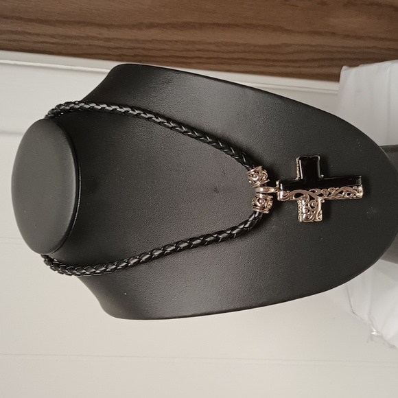 Jewelry | Braided Leather Rope Chain With Silver Plated And Black Cross ...